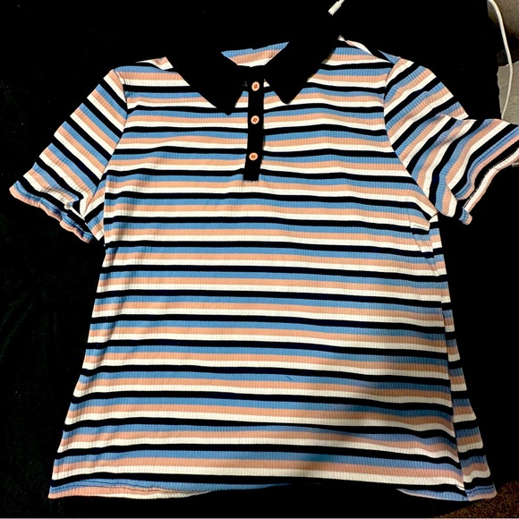 SHEIN | Tops | Plus Sized Pink Blue Striped Polo | Poshmark